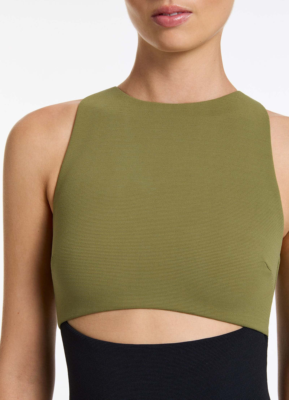 Versa Rib Cut Out High Neck One Piece - Black/Moss – JETS Australia