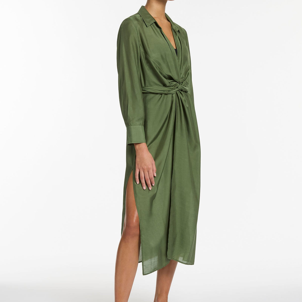 Jetset Wrap Shirt Dress - Olive – JETS Australia