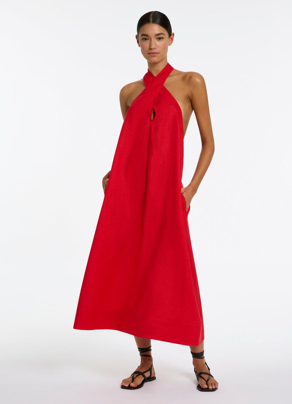 Jetset Low Back Halter Dress - Rosso – JETS Australia