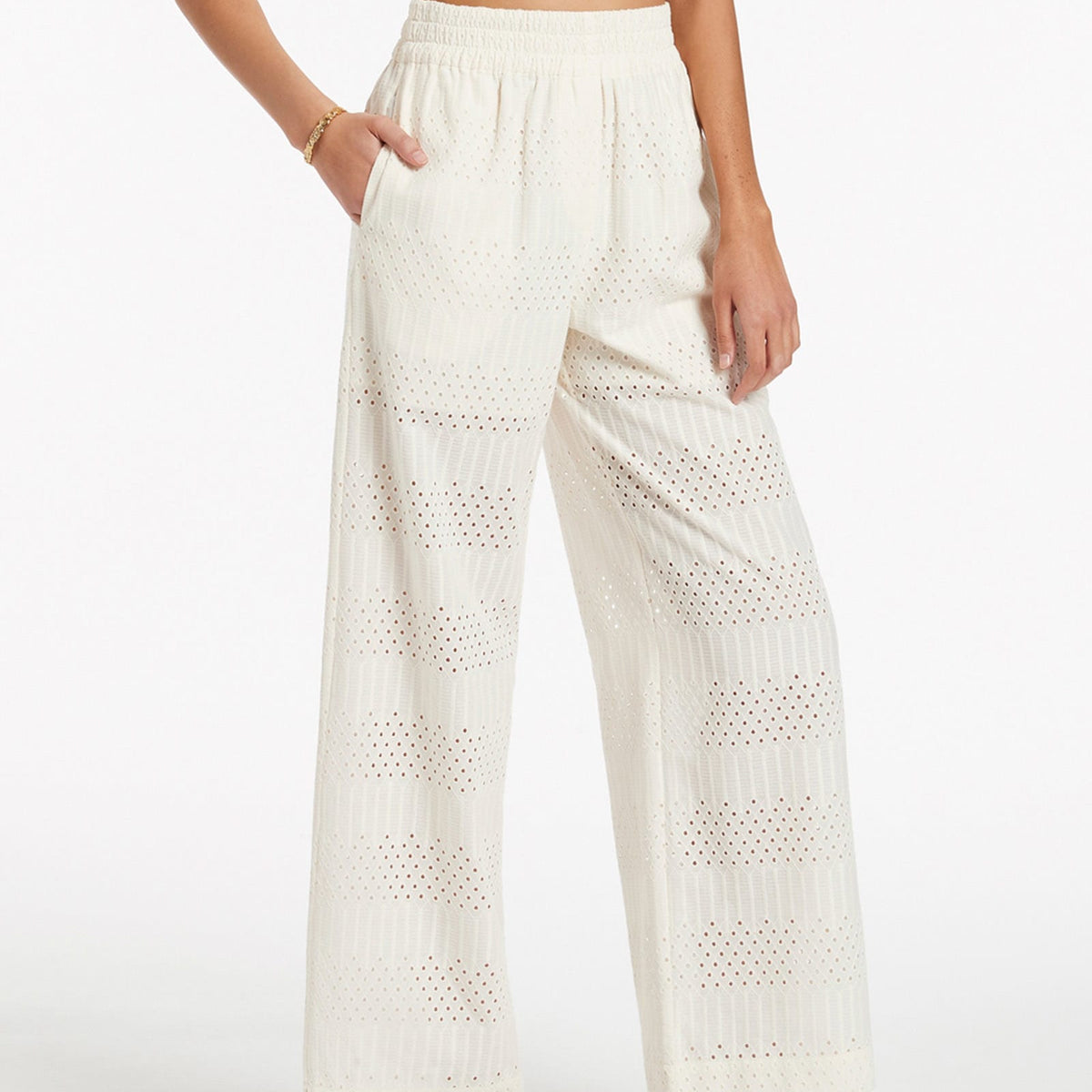 Broderie Wide Leg Pants - Cream – JETS Australia